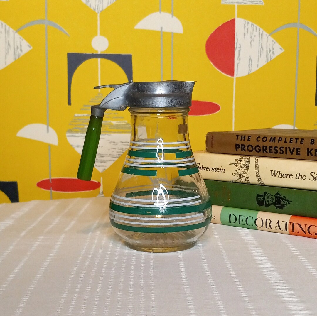 Syrupy Sweet - Vintage 1940s 40s Glass and Chrome Striped Syrup Pitcher ...
