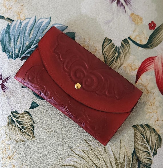 red tooled leather wallet - Gem