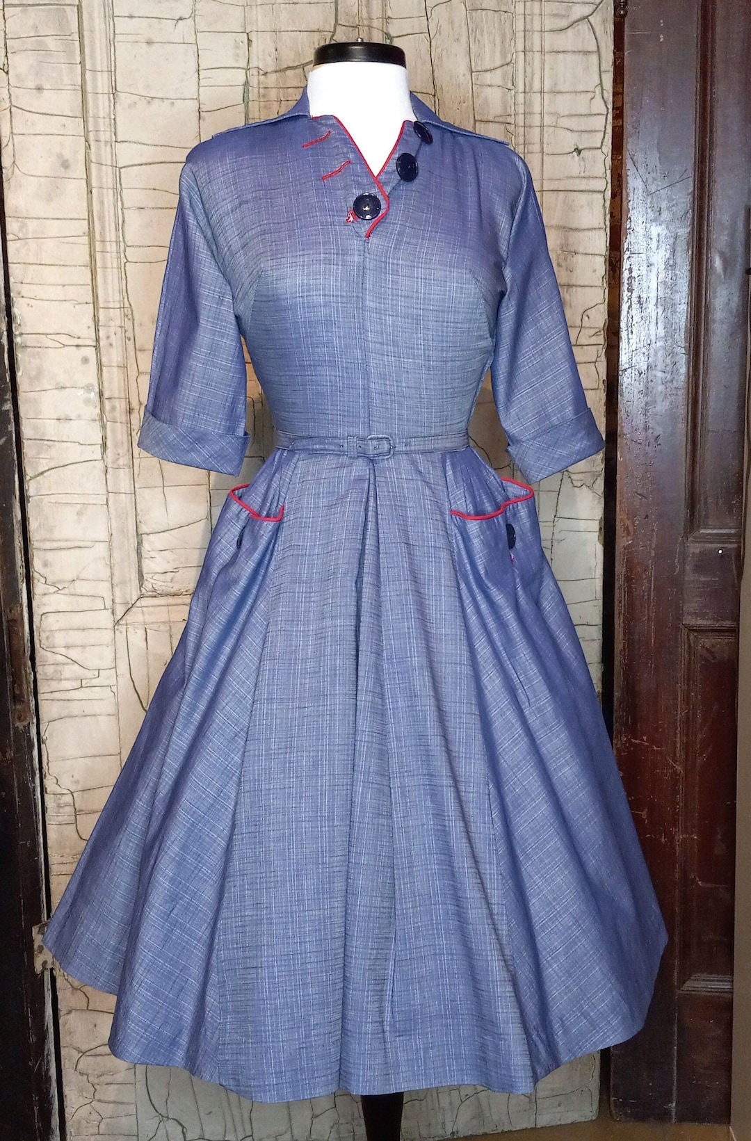 Hey Chambray! - Vintage Early 1950s 50s Margo Walters Sharkskin Dress ...