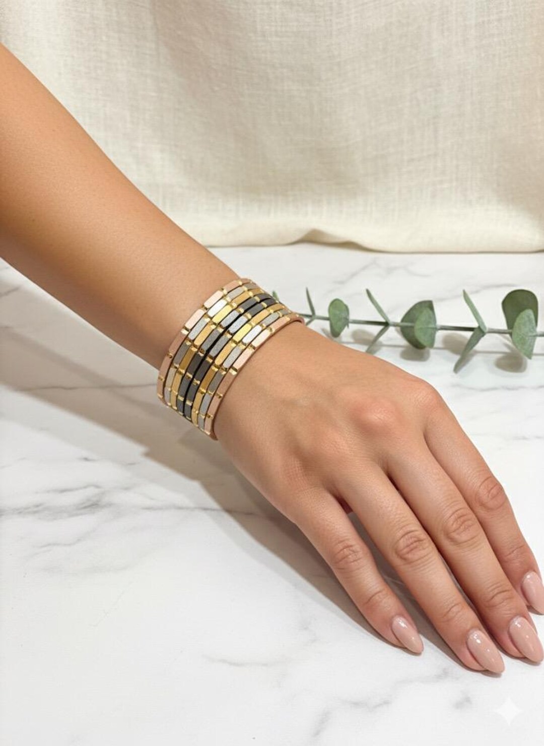 Tri-tone Modern Metal Bracelet | Gold Silver Rose Gold Bracelet for ...