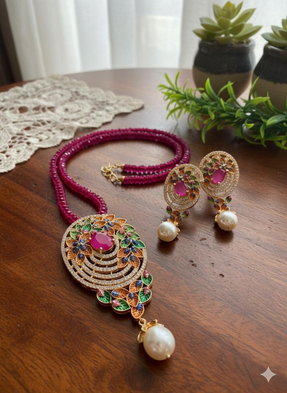 Peacock Style Ruby Pearl Necklace Set | Indian Bridal Jewelry | Kundan ...