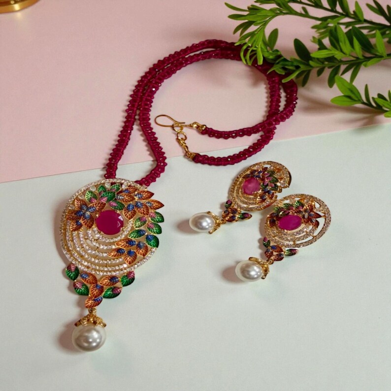 Peacock Style Ruby Pearl Necklace Set | Indian Bridal Jewelry | Kundan ...