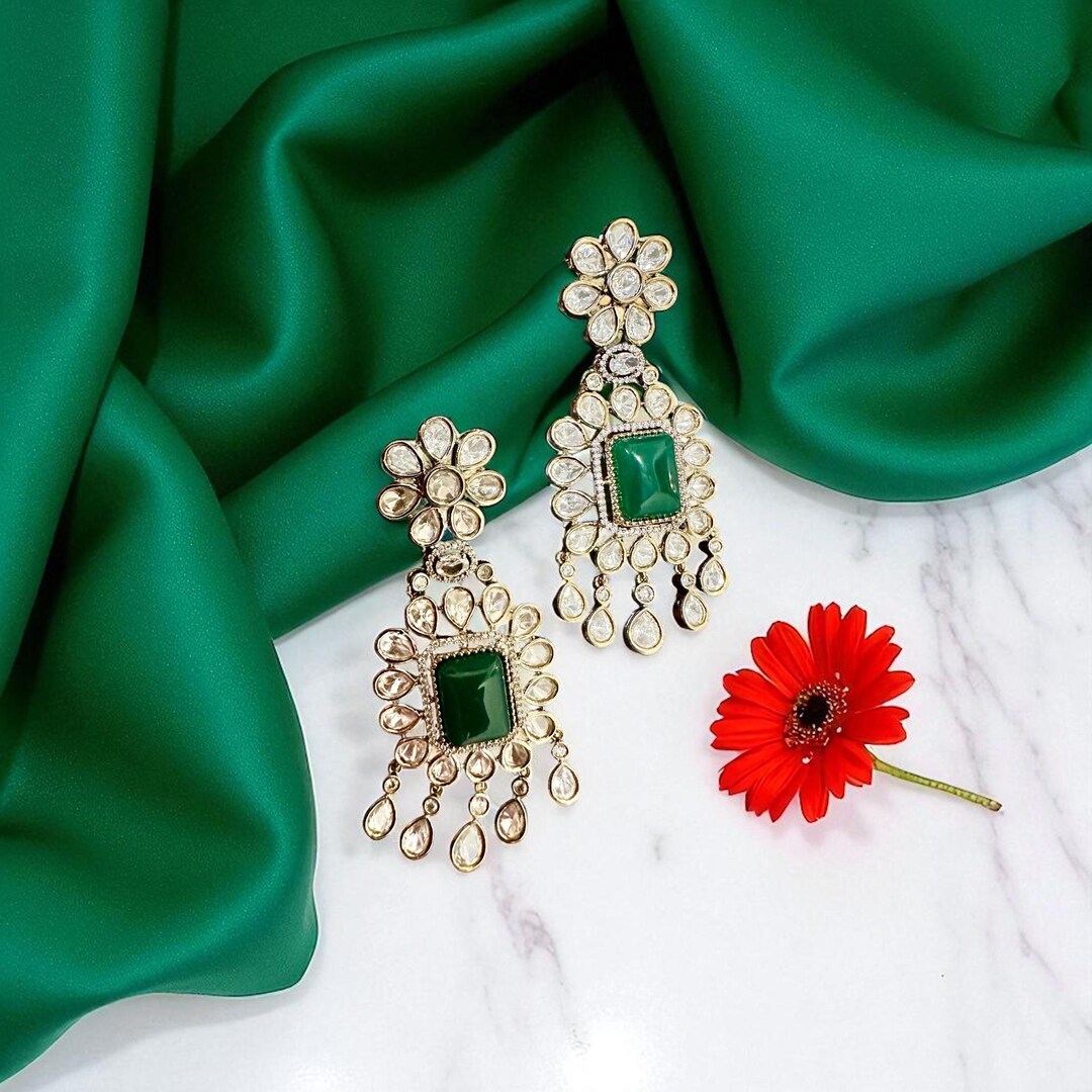 Bollywood Doublet Monzonite Indian Designer Statement Large Earrings ...