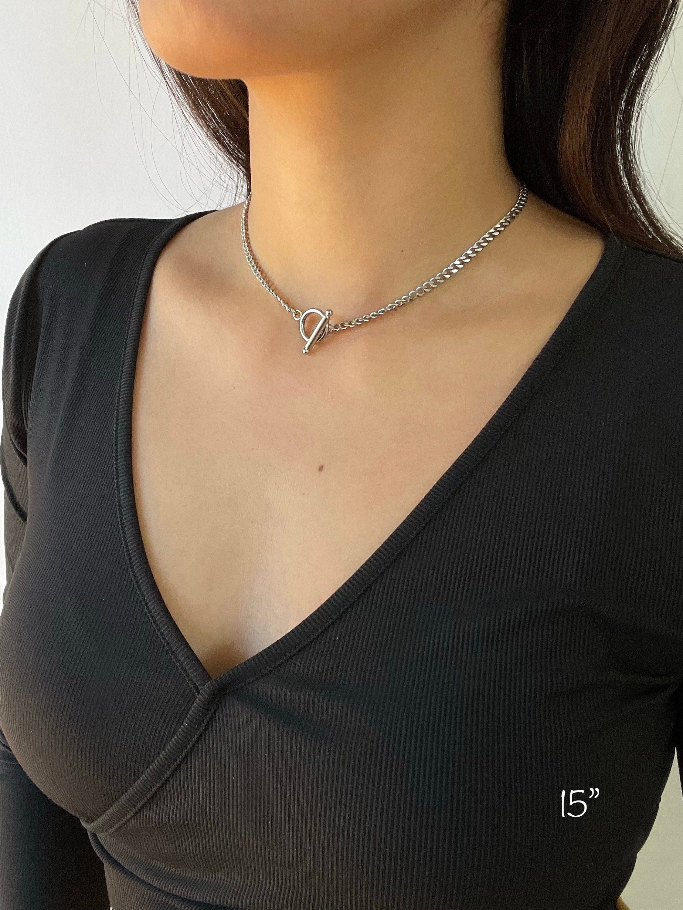 Silver Circle Bar Choker/ Stainless Steel / Toggle Necklace - Etsy