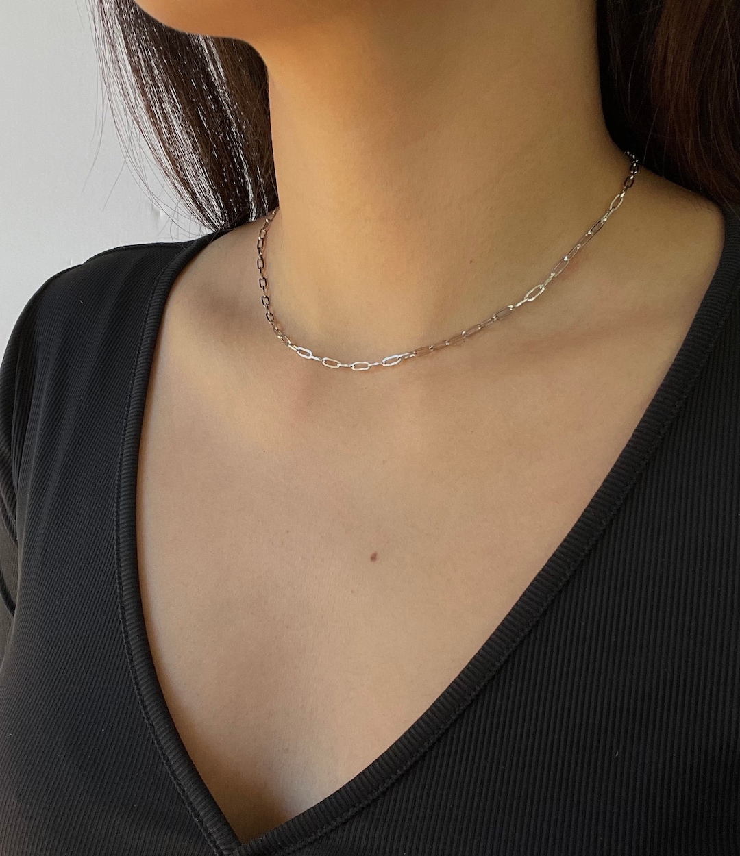 Dainty Silver Paperclip Chain Necklace, Stainless Steel, Thin Oval Link ...