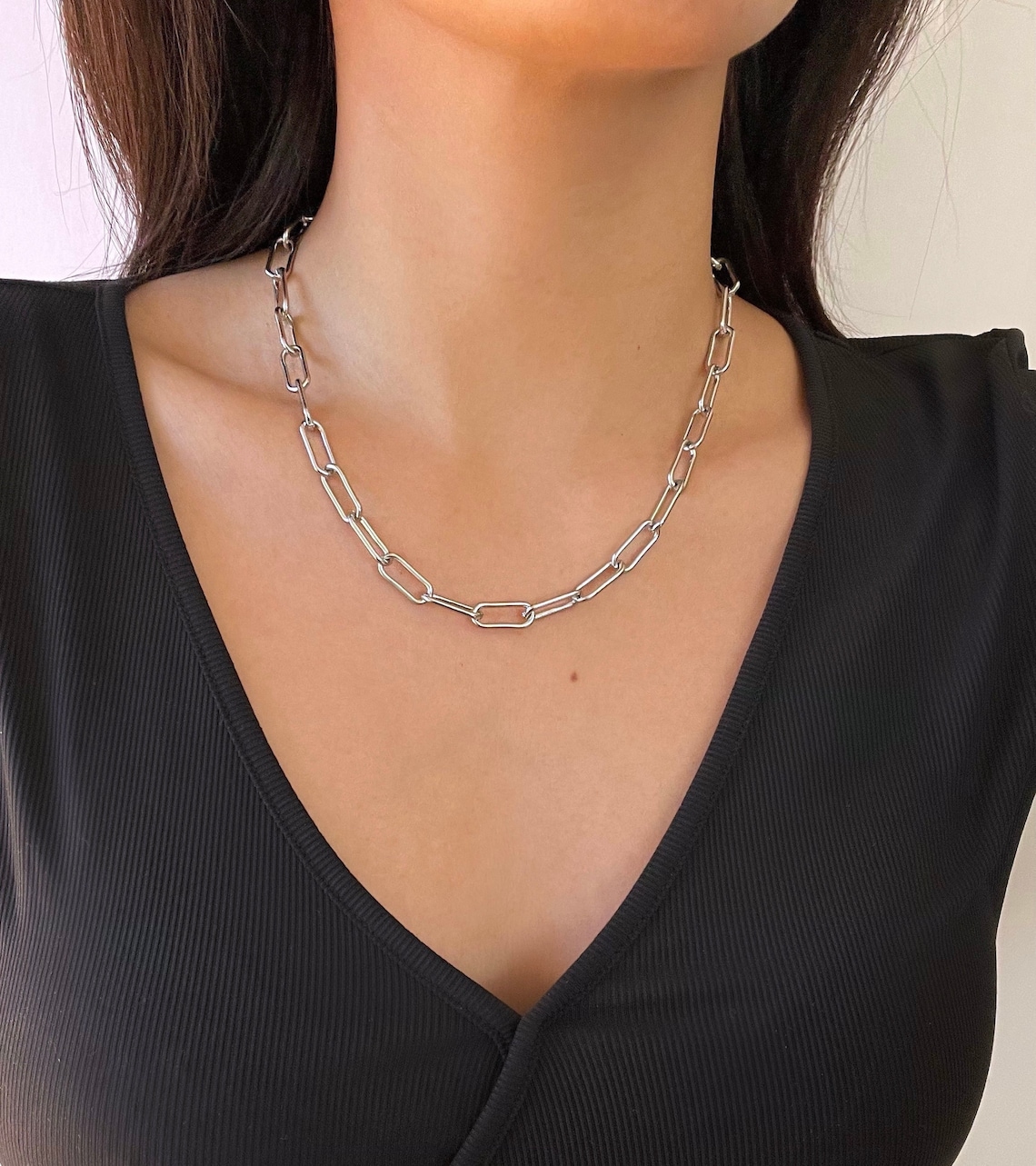 Silver Paperclip Chain Necklace / Stainless Steel / Toggle - Etsy