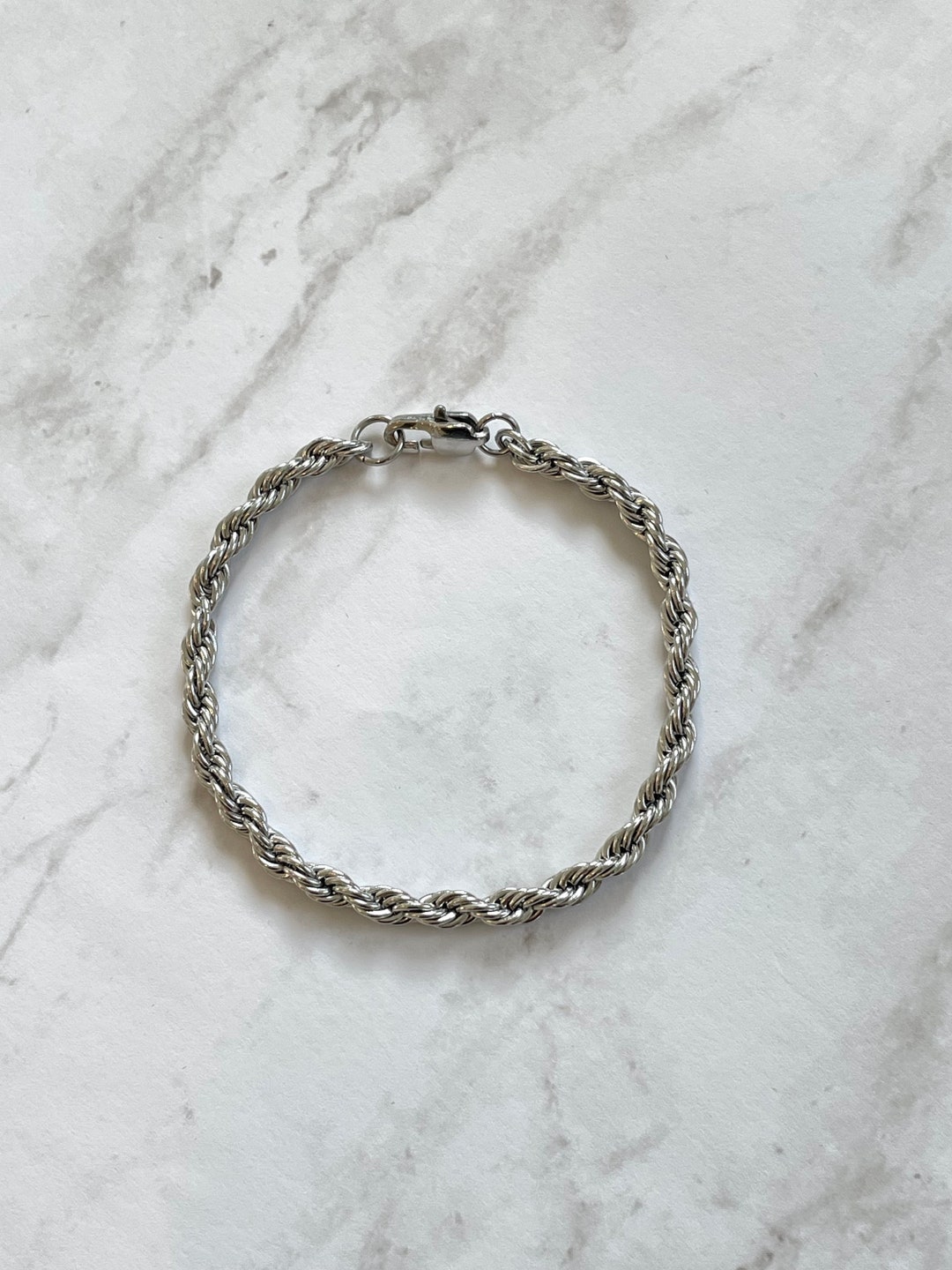 Silver Rope Chain Bracelet/ Stainless Steel/ 4mm/ Thin Silver Bracelet ...