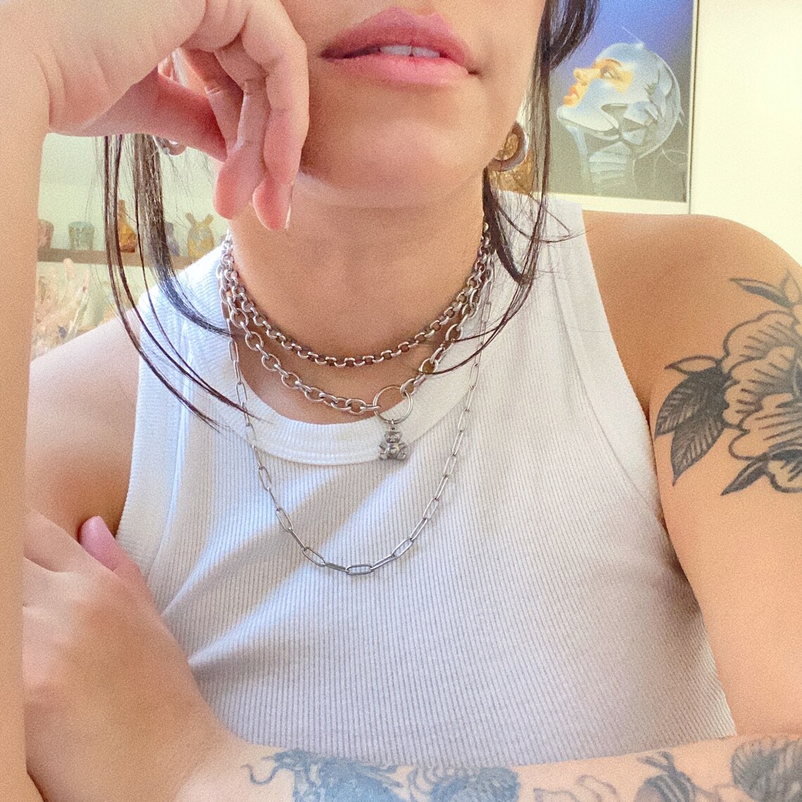 Silver Link Cable Chain, TEDDY BEAR, Stainless Steel, Silver Chokers ...