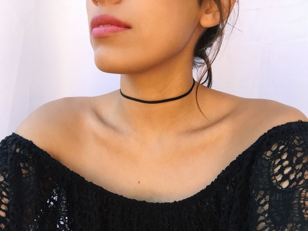 Black Leather Choker Gothic Thin Black Chokers STAINLESS - Etsy