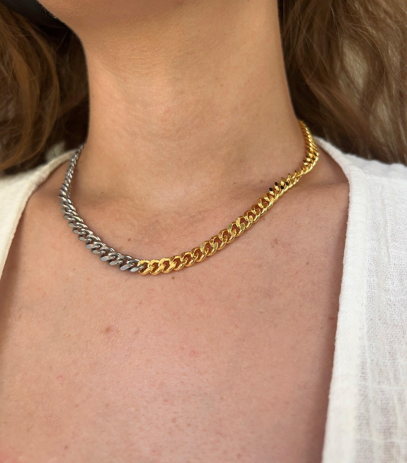 Mixed Metals Necklace | Stainless Steel | 18K Gold Plated | Curb Chain ...