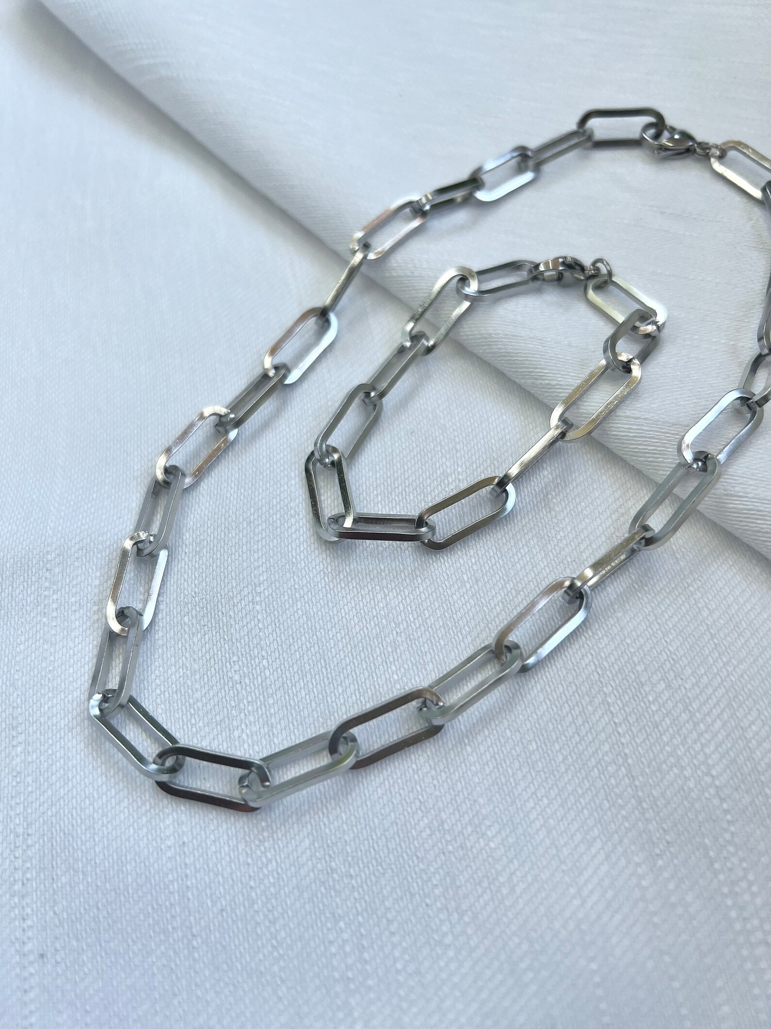 Chunky Silver Link Choker Necklace & Matching Bracelet/ Stainless Steel ...
