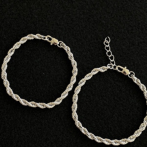 Silver Rope Chain Bracelet/ Stainless Steel/ 4mm/ Thin Silver Bracelet ...