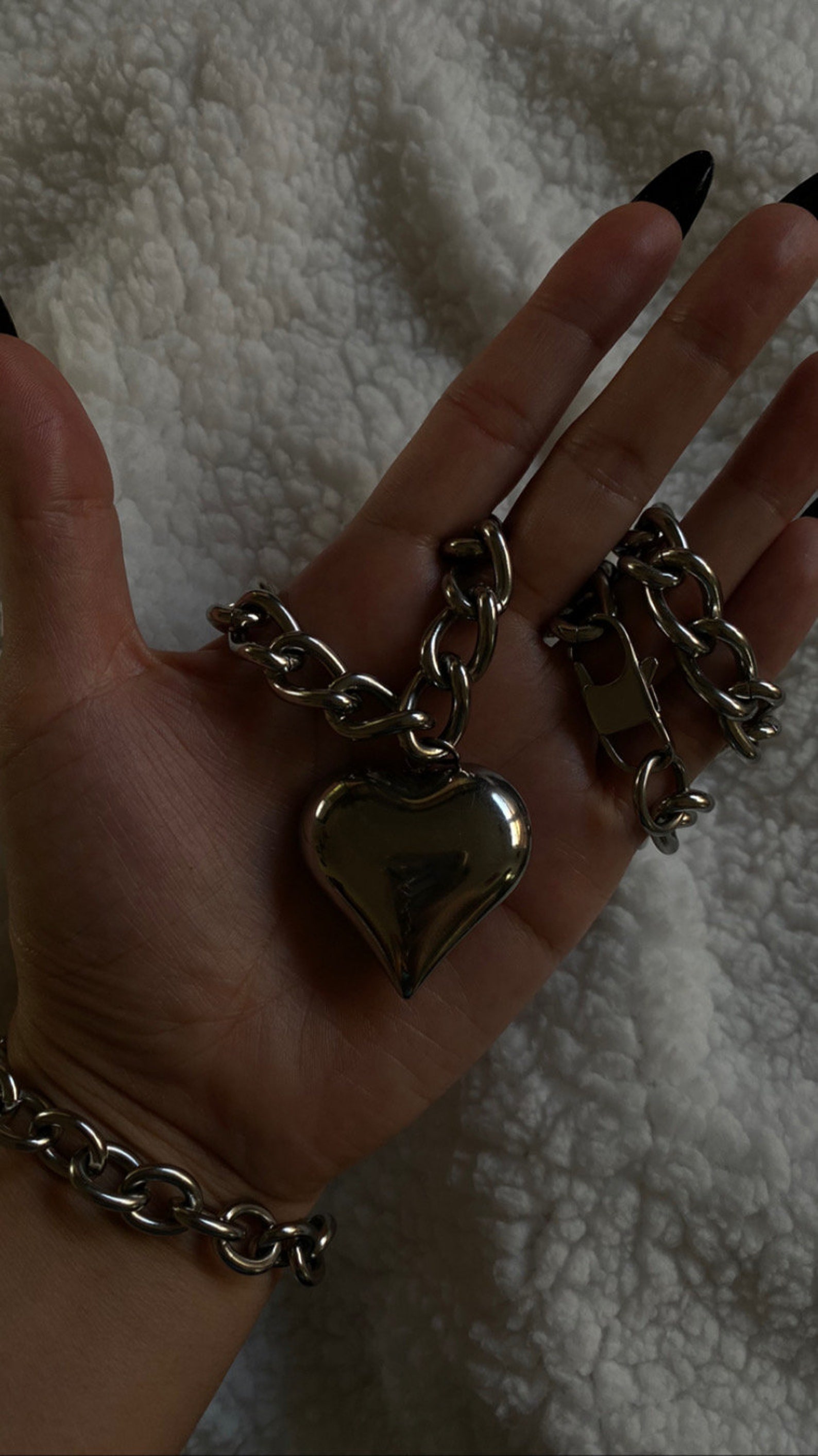 LOLA: Chunky Curb Chain Heart Necklace / Stainless Steel / Grunge Goth ...