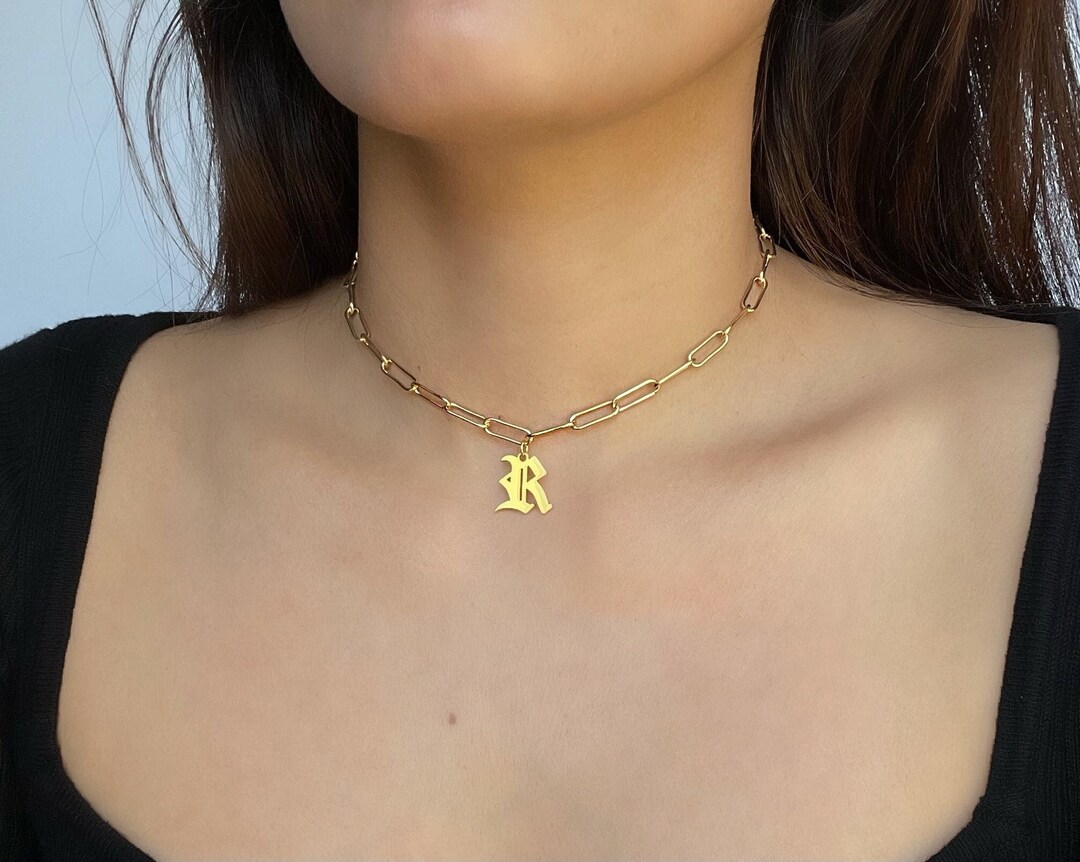 Personalized Letter Necklace/ Paperclip Gold Chain Necklace / Custom ...