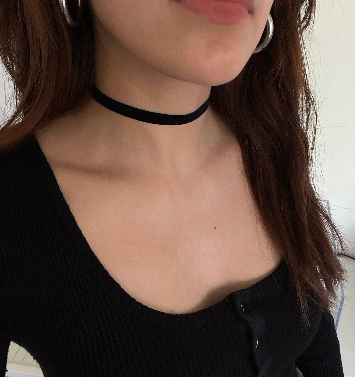 Thin Black Velvet Choker STRETCH/ Stainless Steel/ Black - Etsy
