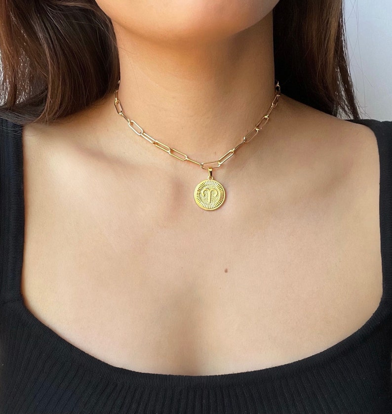 Gold Zodiac Choker/ 18K Gold Plated/ Round Zodiac Pendants/ | Etsy