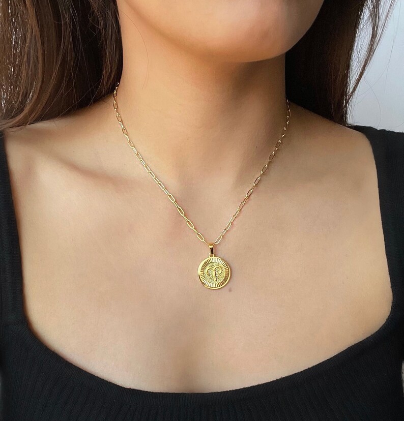 Gold Zodiac Choker/ 18K Gold Plated/ Round Zodiac Pendants/ | Etsy