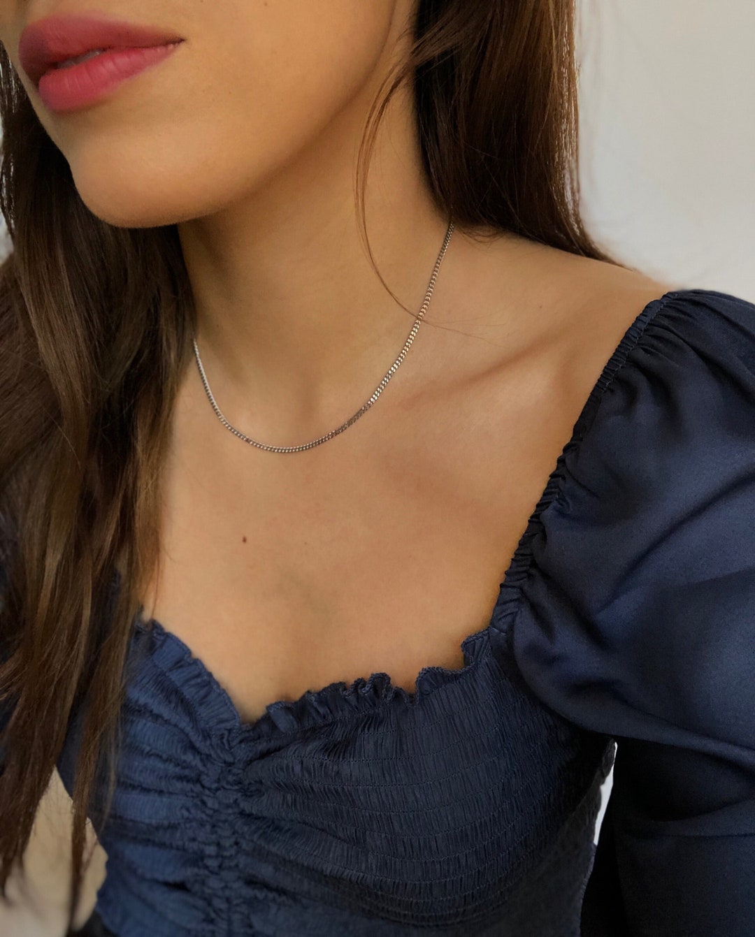 Dainty Silver Necklace, Stainless Steel, 2mm Curb Chain, Thin Silver ...