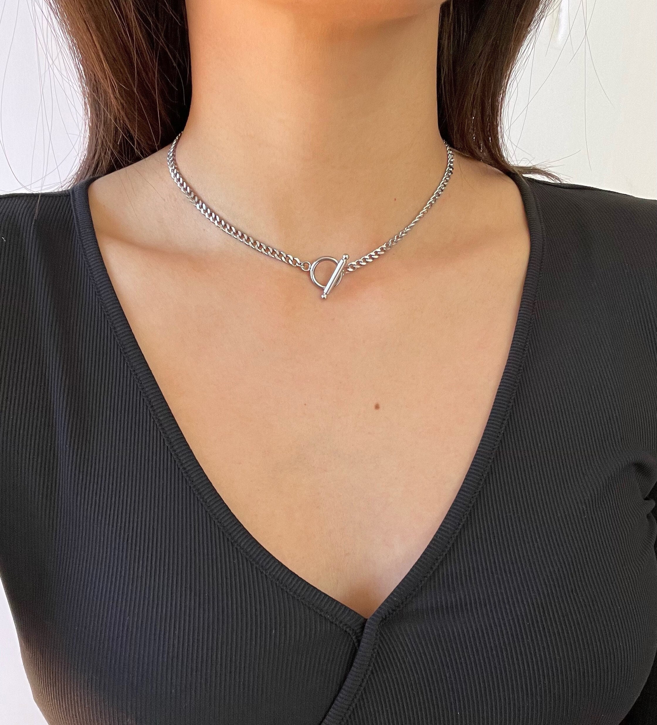 Silver Circle Bar Choker/ Stainless Steel / Toggle Necklace - Etsy