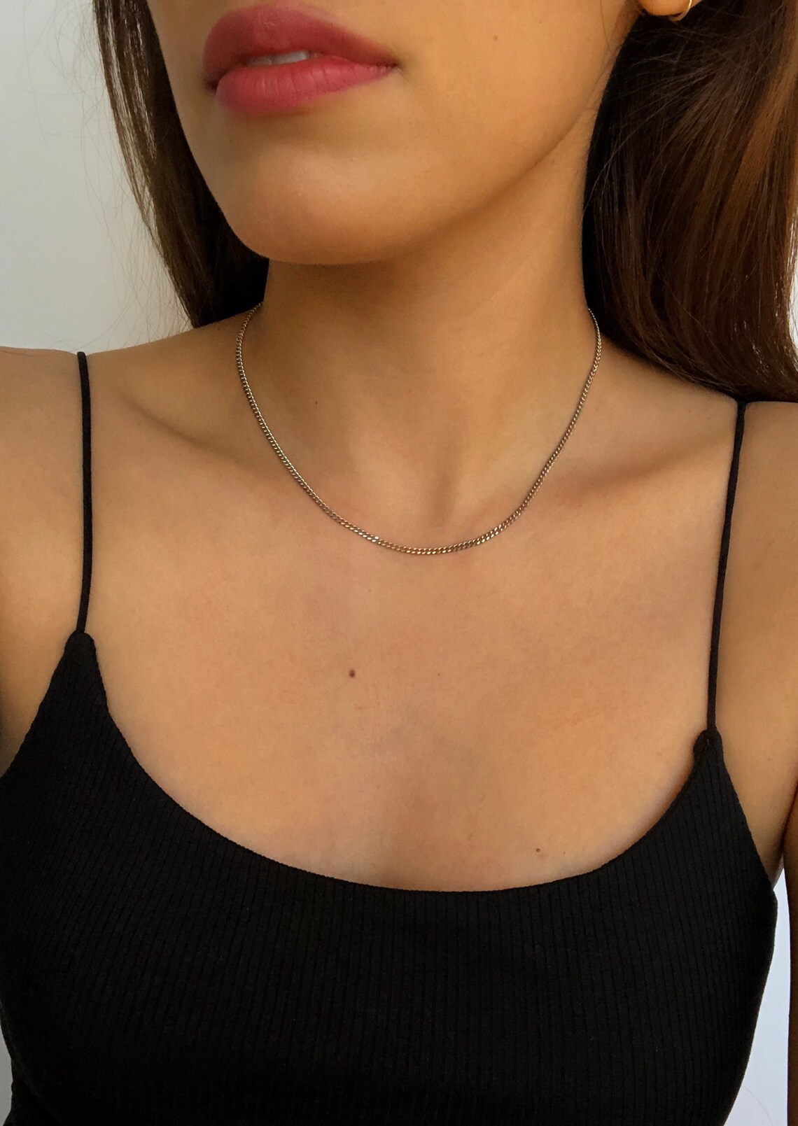 Dainty Silver Necklace / Stainless Steel / 1.5mm Curb Chain / | Etsy