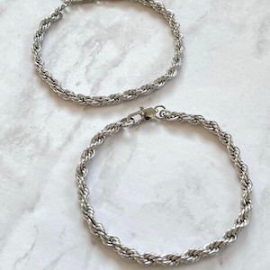 Silver ROPE Chain Bracelet, Stainless Steel, 4mm, Thin Silver Bracelet ...