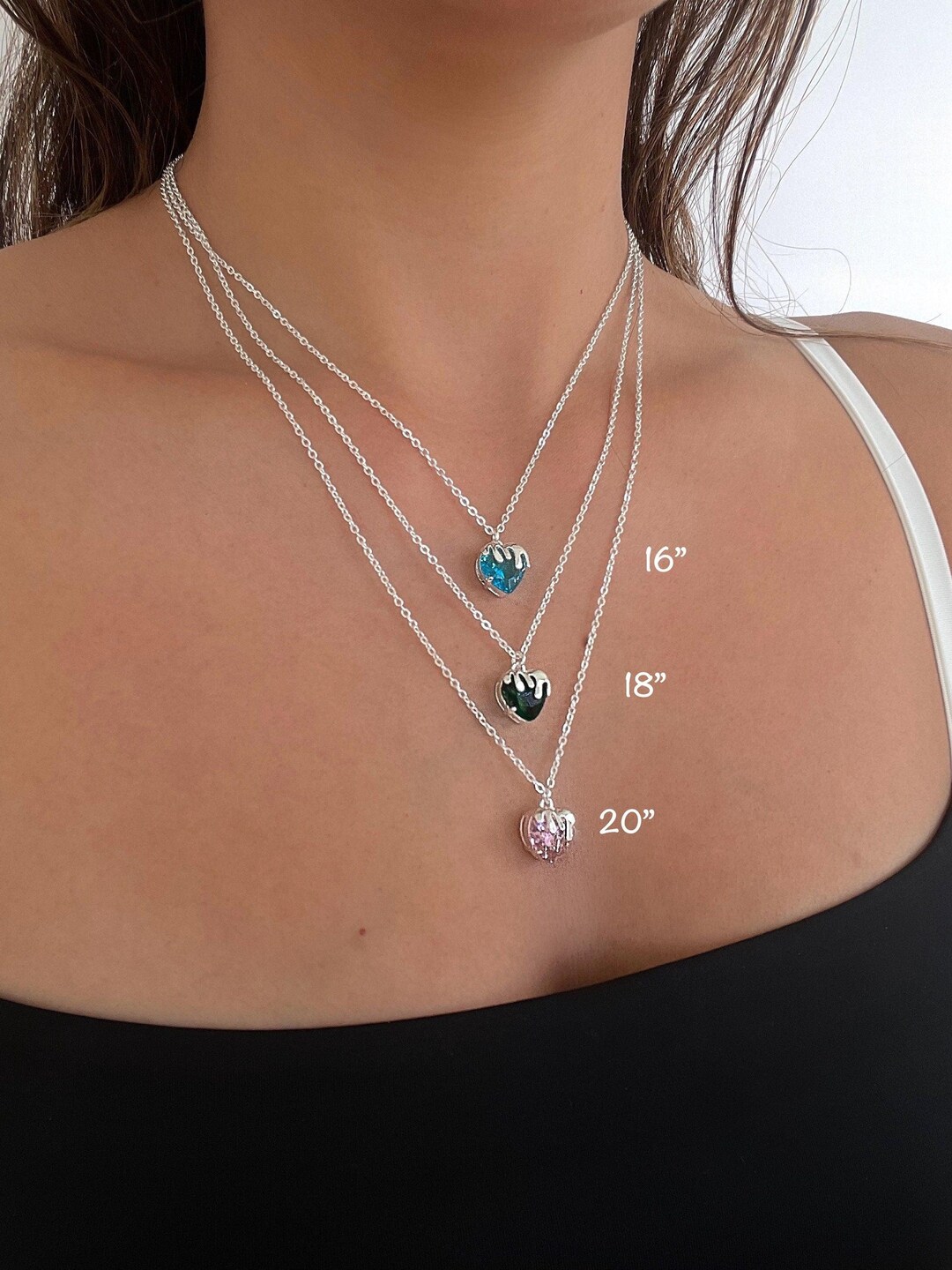 Dripping Heart Necklace| Dainty Silver Chain| Heart Pendant | Valentine ...