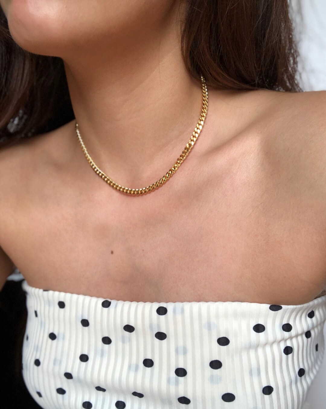 Thin Gold Choker, 18k Gold Plated Chain, Curb Chain Link, Cuban Chain ...