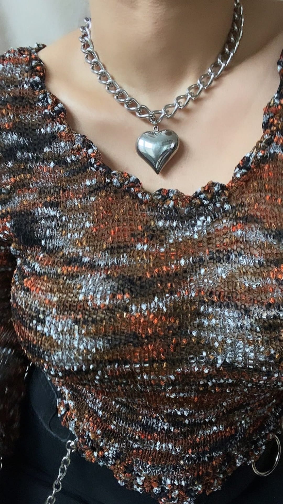 LOLA: Chunky Curb Chain Heart Necklace / Stainless Steel / Grunge Goth ...