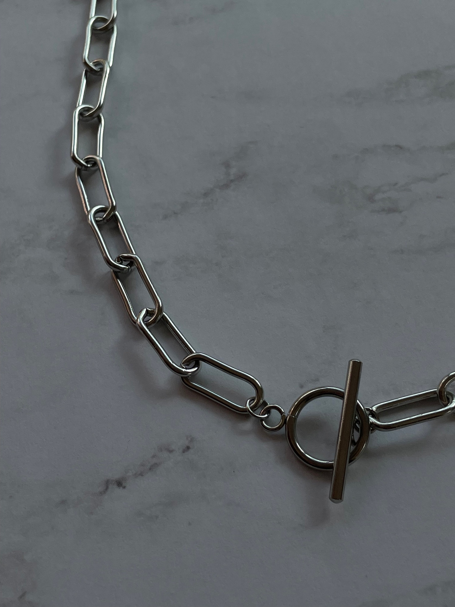 Silver Paperclip Chain Necklace / Stainless Steel / Toggle Closure ...