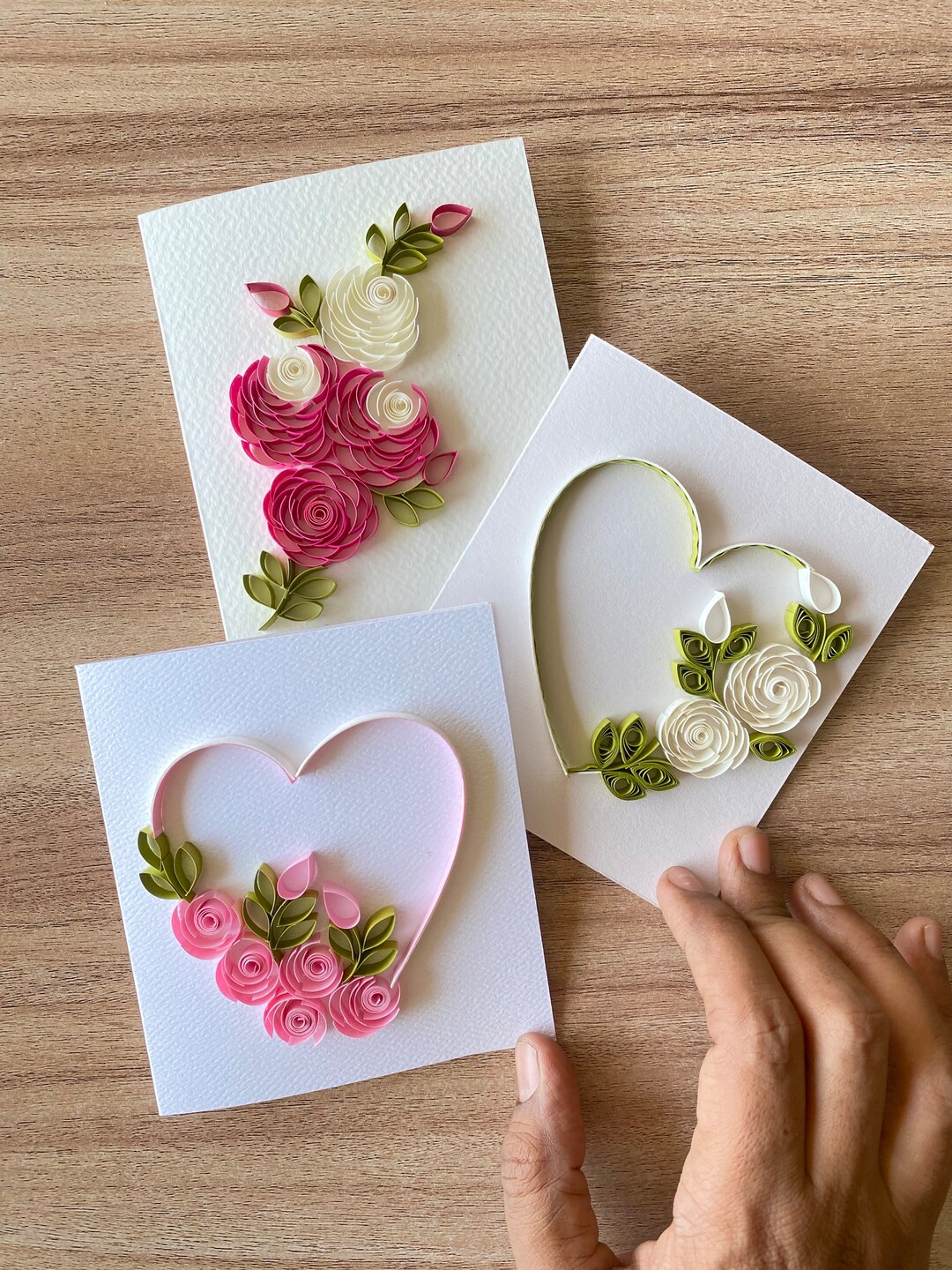 Set of 3 Blank Rose Quilling Card Set With Boxed Envelopes, 4x4.5 Inch ...