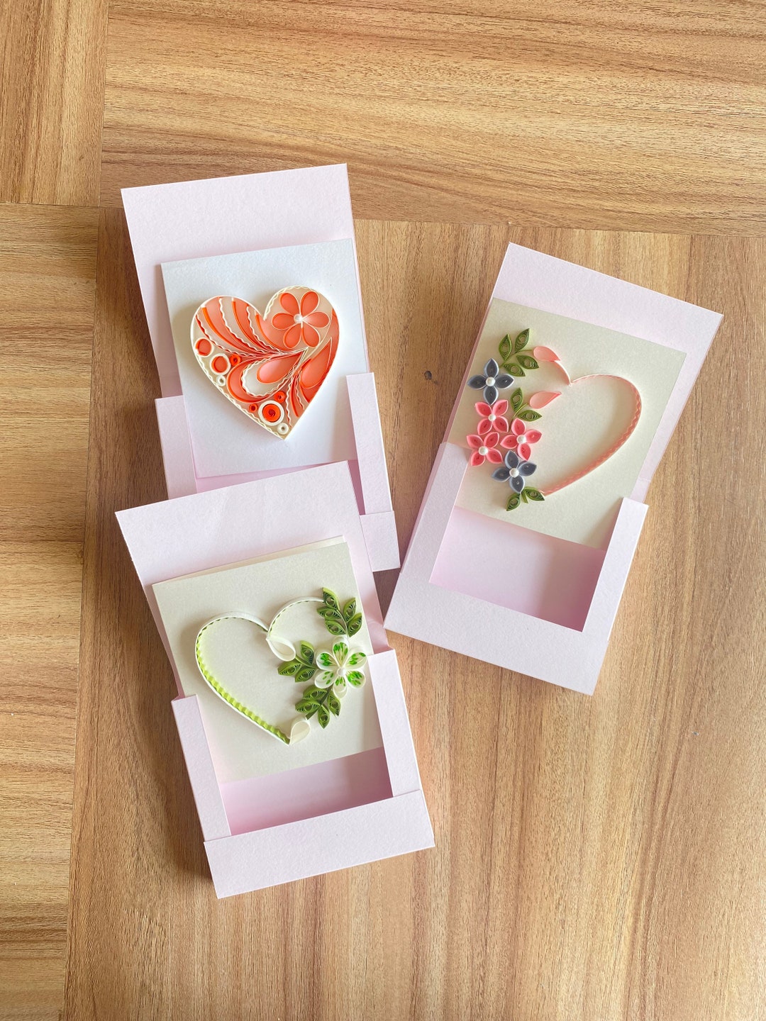 Set of 3 Quilling Valentines Note Cards With Boxed Envelopes, Valentine ...