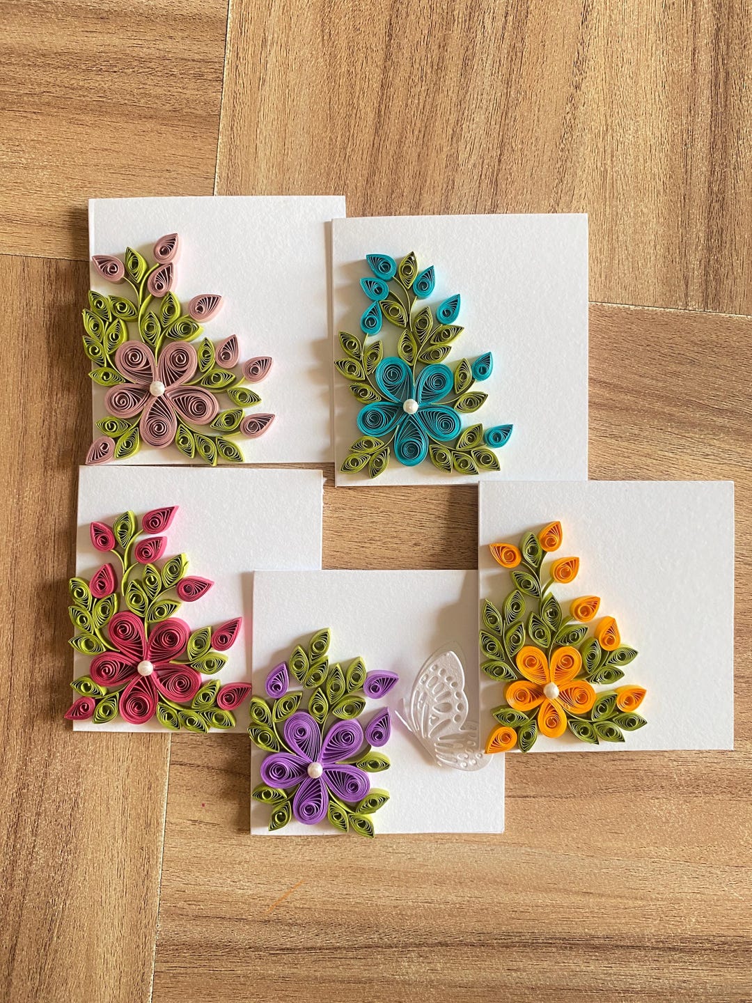 Set of 5 Blank Quilled Floral Note Card Pack With Boxed Envelopes ...