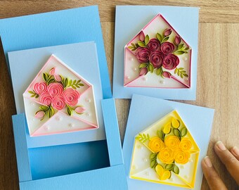 Set of 3 Quilling Blank Card Set With Boxed Envelopes, Handmade ...