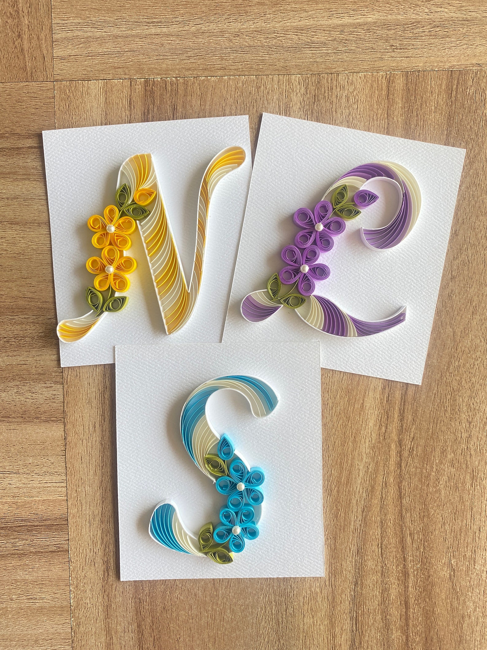 Set of 3 Quilling Blank Monogrammed Note Card for Writing Message With ...