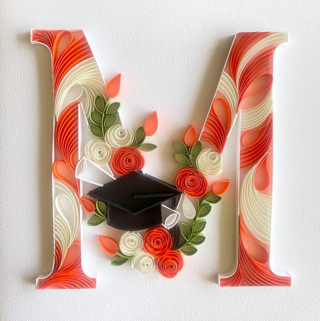 Personalized Quilling Graduation Card: Initial & Color Choice (8x8 Inch ...