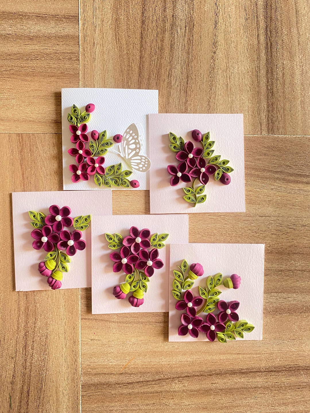 Set of 5 Blank Quilled Floral Note Card Pack With Boxed Envelopes ...