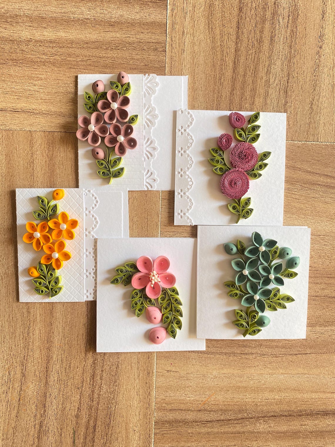 Set of 5 Blank Quilled Floral Note Card Pack With Boxed Envelopes ...