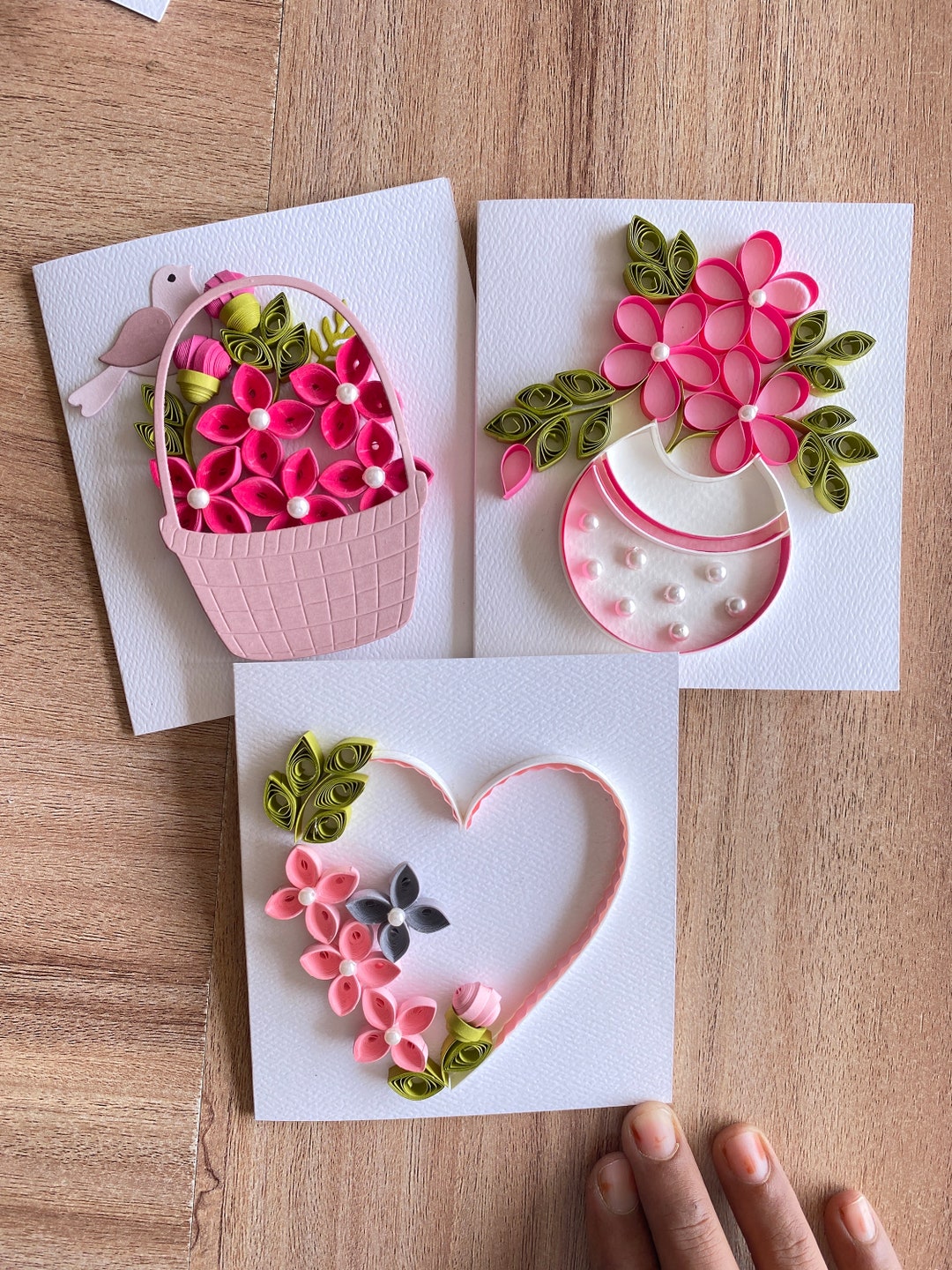 Set of 3 Quilling Valentines Note Cards With Boxed Envelopes, Valentine ...