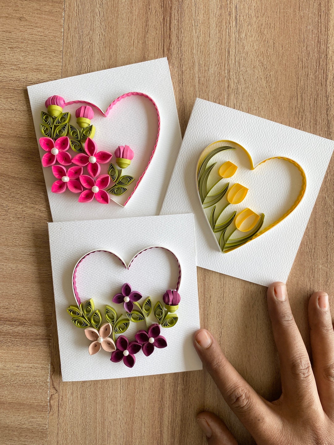 Set of 3 Quilling Valentines Note Cards With Boxed Envelopes, Valentine ...