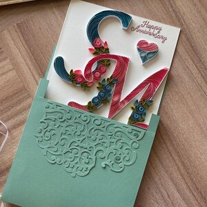 Quilling Anniversary Greeting Card With Boxed Envelopes, Coiple ...