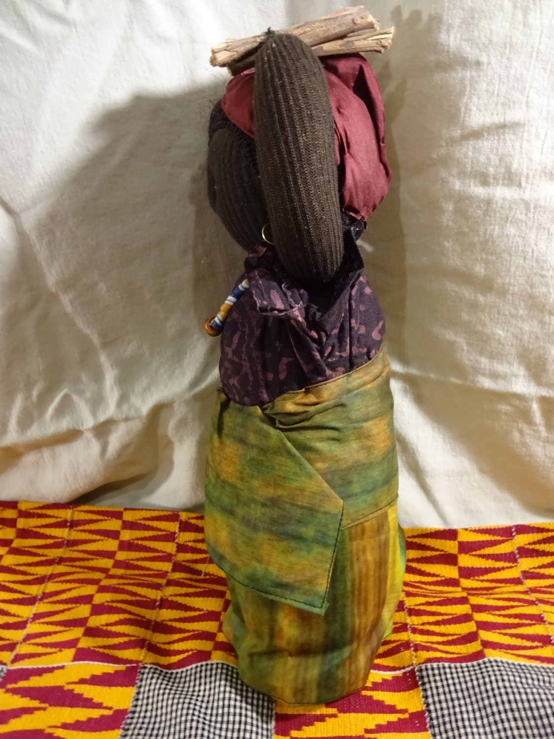 African Woman Cloth Doll, in Ghanaian Print Carrying Wood Atop Her Head ...