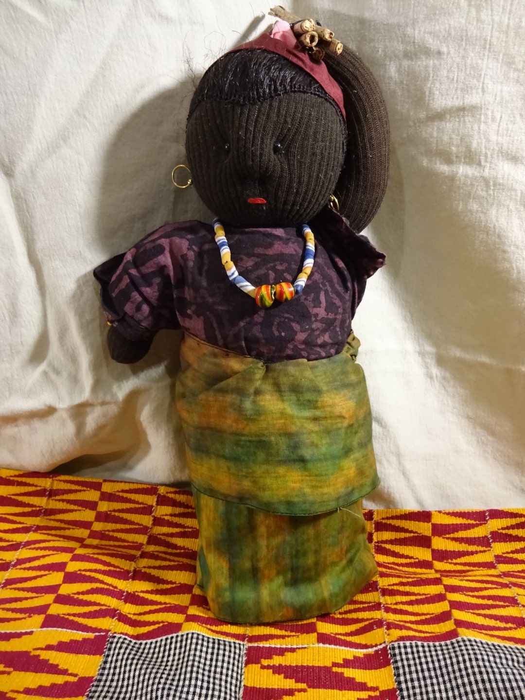 African Woman Cloth Doll, in Ghanaian Print Carrying Wood Atop Her Head ...