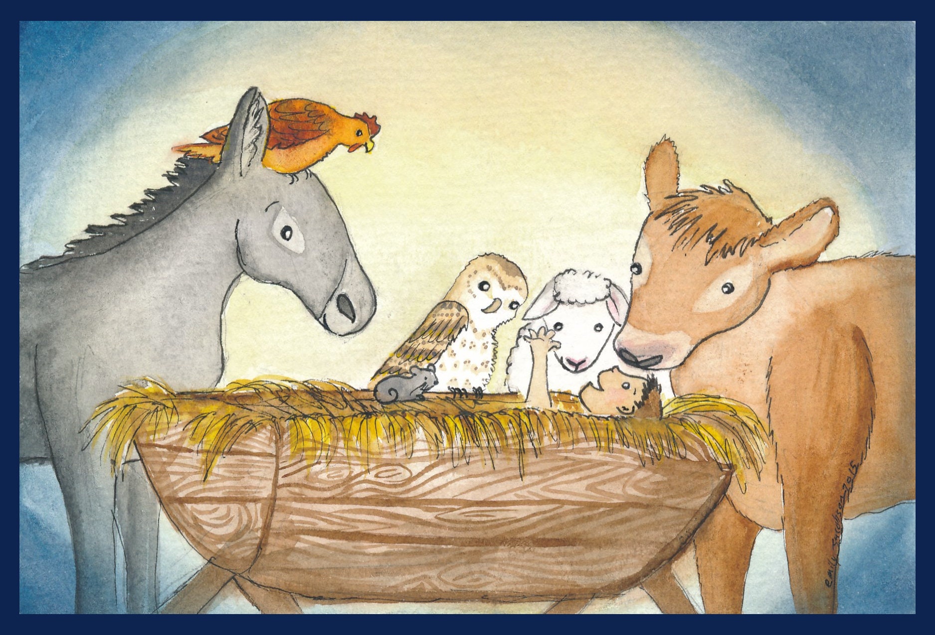 Christmas Card-Nativity Scene with Animals Gathered Round | Etsy
