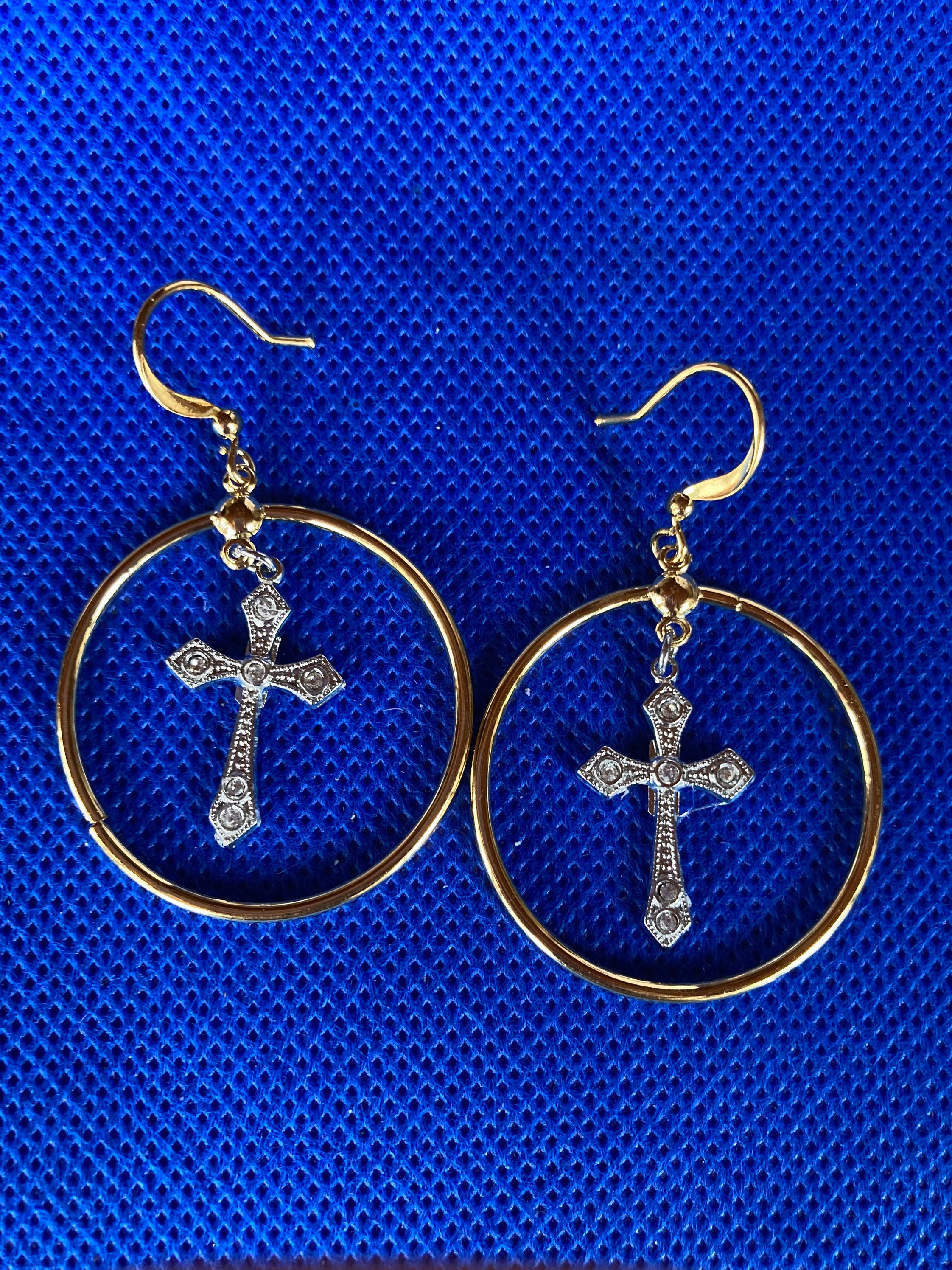 Small Hoop and Cross Dangle Earrings - Etsy UK