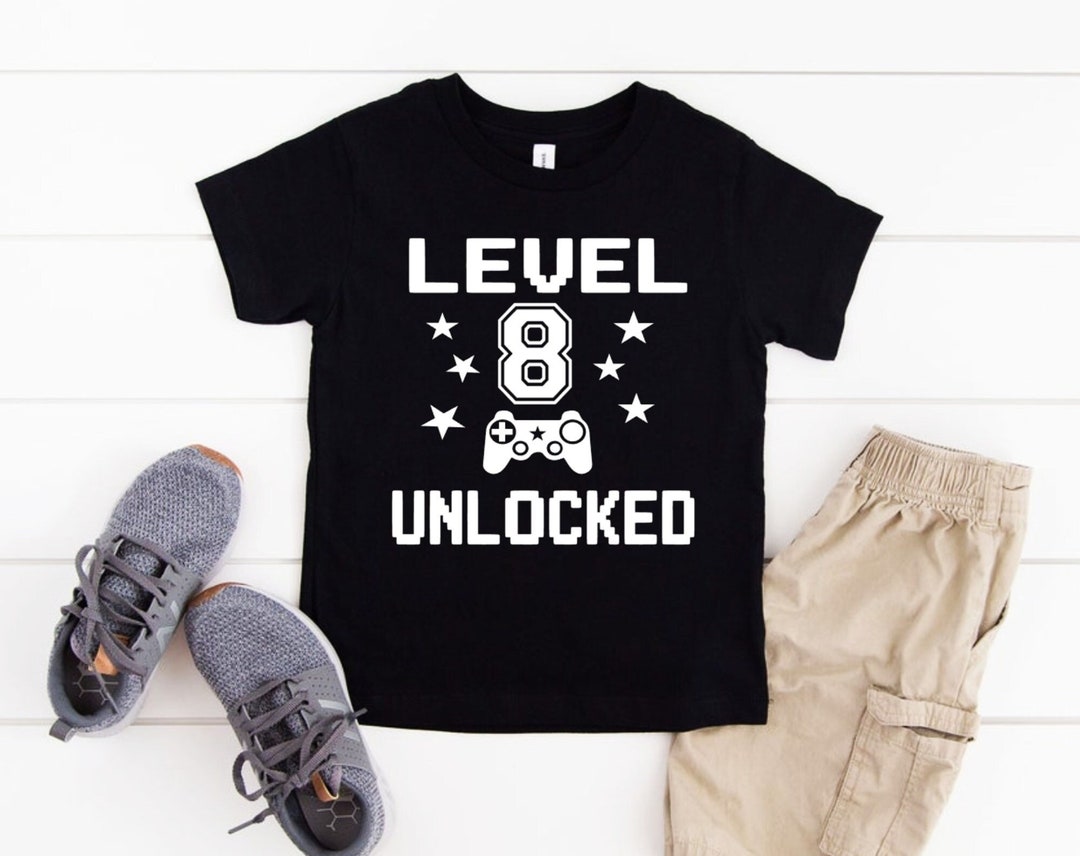 Level 8 Unlocked 8th Birthday Gamer Shirt Eight Birthday Boy 8th ...