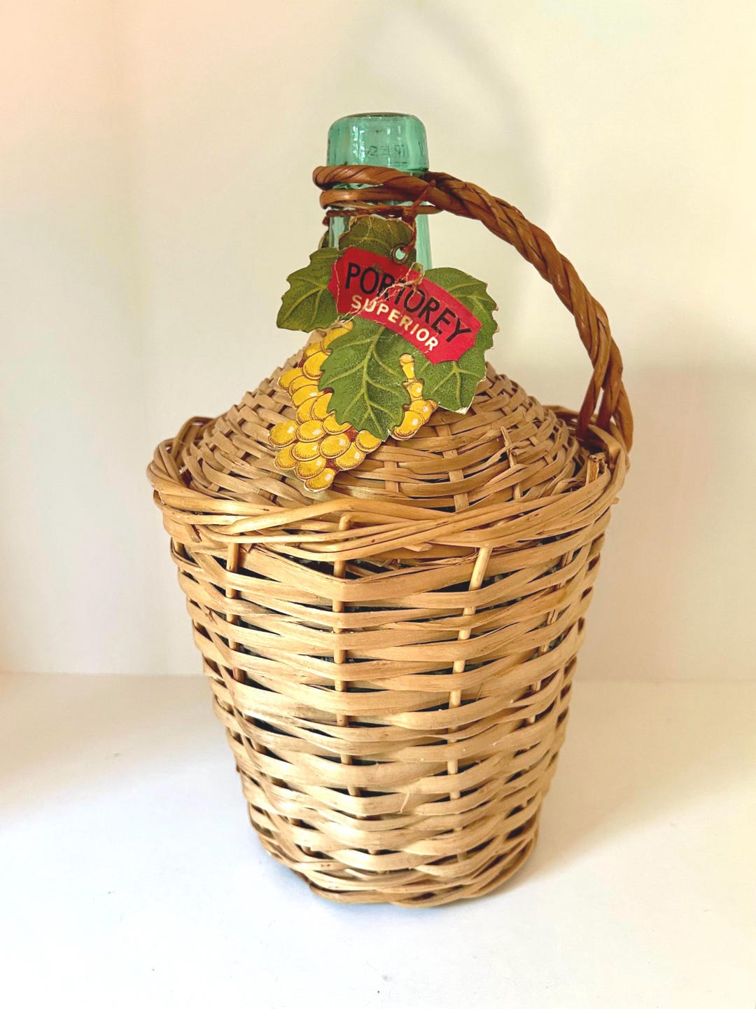 Vintage Wicker Demijohn Wine Bottle. Viresa Glass Spanish Decanter ...