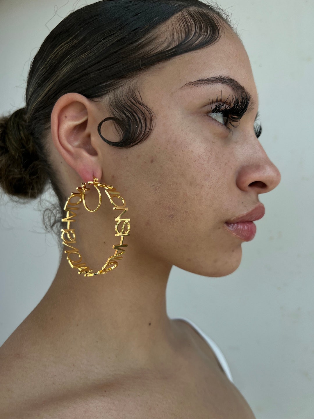 Nameplate Hoop Earrings, Name Gold Hoop Earrings, Name Earrings ...