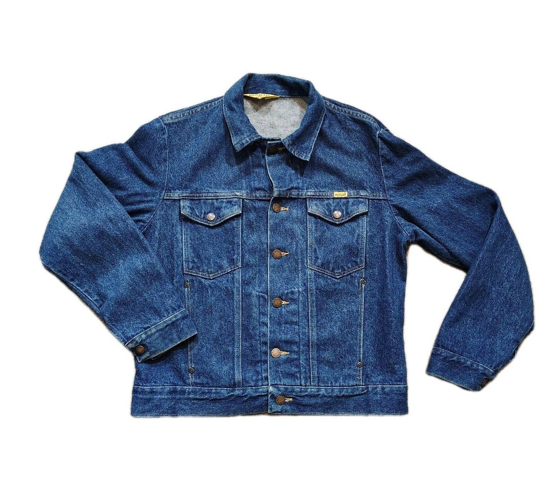 Vintage Rustler Denim Trucker Jacket Mens Size M Western Cowboy USA 80s ...