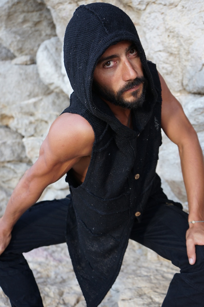 Knitted Banana Leaf Vest~psy Sweater~tribal Clothing~mens Hippie ...