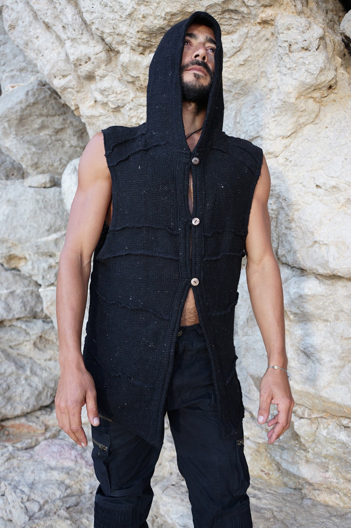 Knitted Banana Leaf Vest~psy Sweater~tribal Clothing~mens Hippie ...